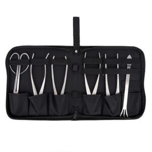 bonsai tool set, 6 pieces bonsai bonsai tree tool kit stainless steel with storage bag starter trimming care kit garden cutting tools for loosen soil cutting leaves