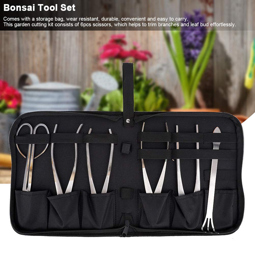 Bonsai Tool Set, 6 Pieces Bonsai Bonsai Tree Tool Kit Stainless Steel with Storage Bag Starter Trimming Care Kit Garden Cutting Tools for Loosen Soil Cutting Leaves