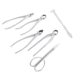 Bonsai Tool Set, 6 Pieces Bonsai Bonsai Tree Tool Kit Stainless Steel with Storage Bag Starter Trimming Care Kit Garden Cutting Tools for Loosen Soil Cutting Leaves