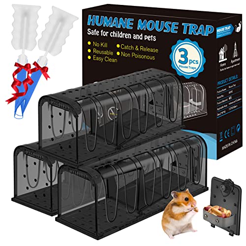 HiAnifri Mouse Trap， Humane Catch and Release Mice Trap Indoor Outdoor for Home No Kill, Mouse Traps Live Rat Traps Indoor for Home 3-mouse trap