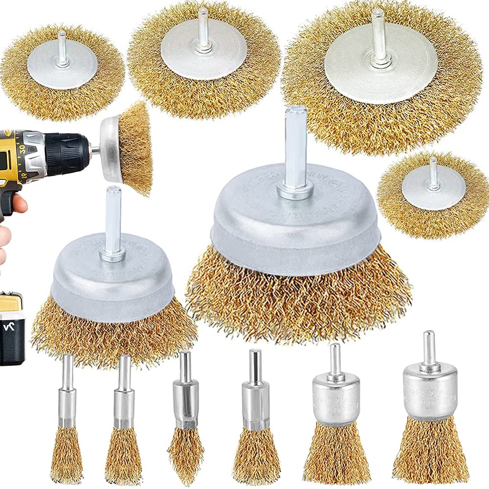 Wire Brush Wheel Cup Brush Set,12 Pack Coarse Crimped 1/4 Inch Shank Wire Wheel for Drill Attachment