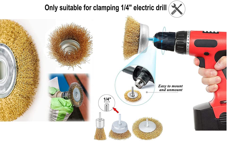 Wire Brush Wheel Cup Brush Set,12 Pack Coarse Crimped 1/4 Inch Shank Wire Wheel for Drill Attachment