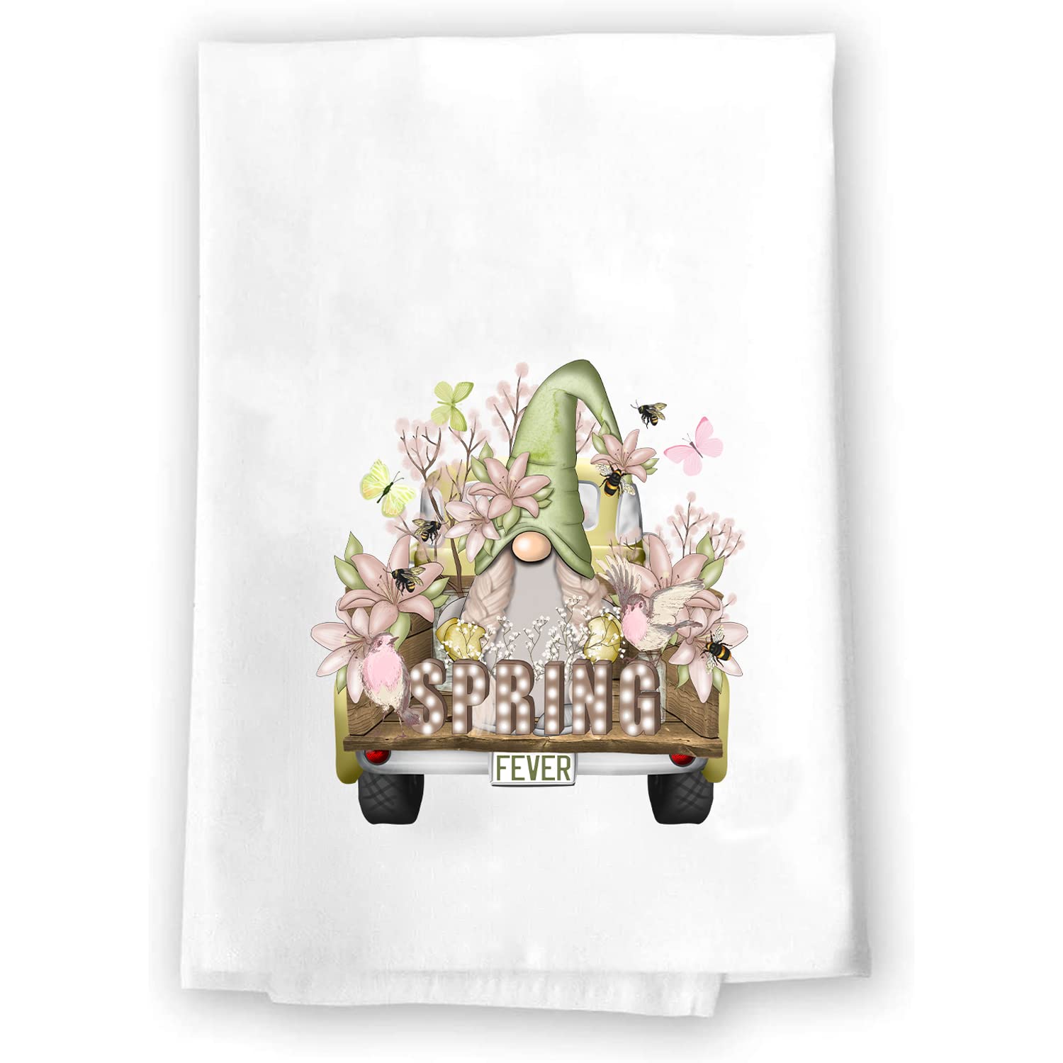 Decorative Kitchen and Bath Hand Towel | Spring Fever Gnome Truck Flowers | Summer Garden Themed | Home Decor Decorations | House Gift Present