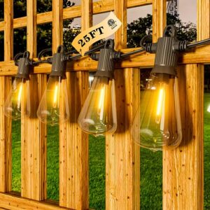 kawaya 25ft led outdoor lights string waterproof, patio lights for outside hanging string lights, vintage edison string lights with 12+1 shatterproof bulbs for backyard bistro porch gazebo yard