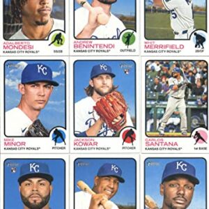 2022 Topps Heritage Kansas City Royals Team Set of 11 Cards: Adalberto Mondesi(#5), Andrew Benintendi(#30), Whit Merrifield(#89), Mike Minor(#102), Jackson Kowar(#155), Carlos Santana(#191), Emmanuel Rivera(#192), Nicky Lopez(#260), Salvador Perez(#267),