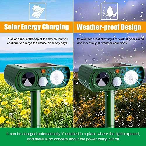 Solar Ultrasonic Animal Repeller, Outdoor Animal Repeller with Motion Sensor, Outdoor Squirrel Snake Raccoon Deer Mouse Repellent for Farm & Yard & Garden & Lawn (14.7inch-510)