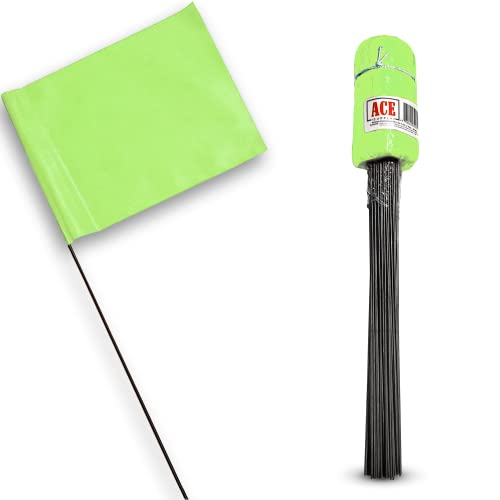 Lime Marking Flags 100 Pack - 4x5-Inch Marker Flags - 15-Inch Wire - Small Yard Flags Marking Flags for Lawn, Irrigation Flags, Lawn Flags Markers, Landscape Flags, Survey Flags, Sprinkler Flags