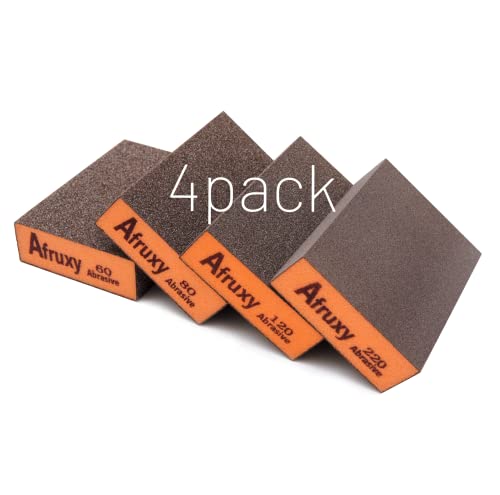 Afruxy 4 Pack Extra Fine Sanding Block, Washable and Reusable Sanding Sponge for Wood Drywall Metal Glasses Coarse/Medium/Fine/Superfine in 60/80/120/220 Grit Sandpaper Block Sand Paper Brick