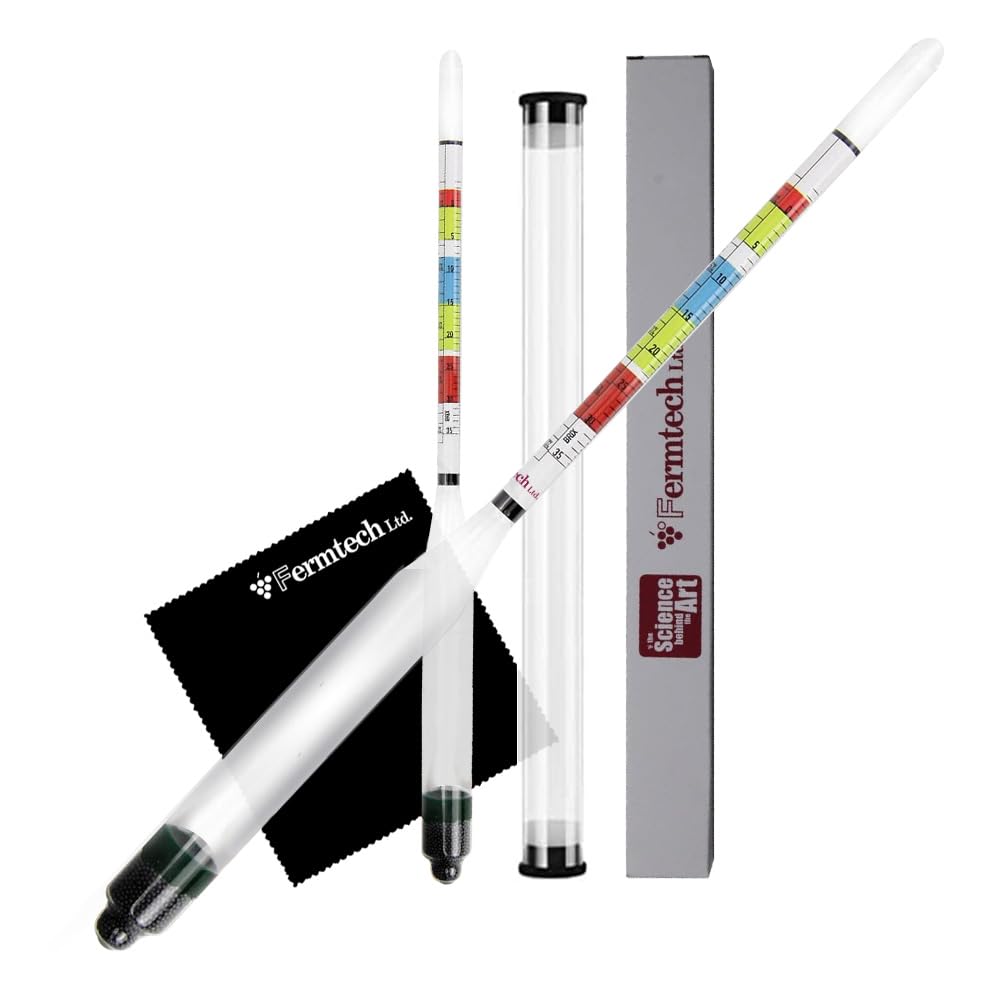 Fermtech Glass Triple Scale Hydrometer. Test The ABV, Brix & Gravity of Your Wine, Beer, Mead & Kombucha accurately (Hydro)