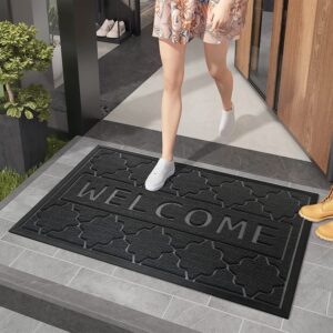 color&geometry welcome mats outdoor door mat outside entrance, 24"x47" door mats outdoor entrance, heavy duty non slip waterproof rubber outside door mats, entry rug for entryway, patio, blackgrey