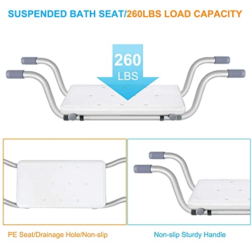 Bath Bench Seat Suspended,Heavy Duty Aluminum Alloy Bathtub Bathing Seat for Elderly, Disabled or Injured,Fits tub Having Width in The Range of 22.8"-34.6", 260 LBS Load