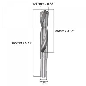 uxcell 17mm Reduced Shank Cemented Carbide Twist Drill Bits for Hardened Steel Stainless Steel, 1/2 Inch Straight Shank