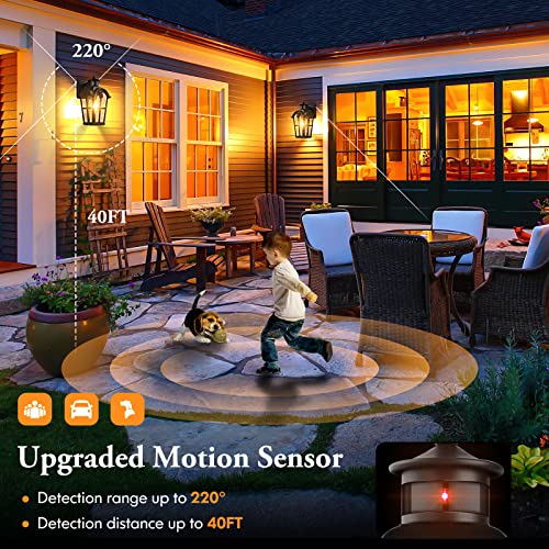 BrightHome Motion Sensor Outdoor Wall Lights, 2-Pack Dusk to Dawn Front Porch Lights, Waterpoof Exterior Wall Mount Light Fixtures, Black Attractive Wall Lanterns for House Garage Doorway Backyard