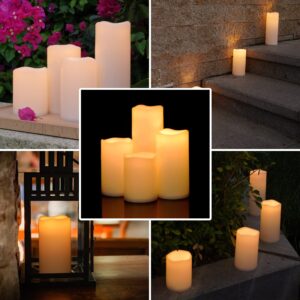 NOMFIX Solar Lights Outdoor Waterproof, 3"x4"/5"/6"/8" Flameless Flickering Candles, Dusk to Dawn Timer, Solar Pathway Lights for Patio Decor- 4 Pack