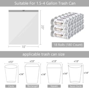 ELPHECO 2.5 Gallon Trash Bags │ 15 Liters Drawstring Garbage Bags │ Small Trash Bags For Bathroom Office Living Room Use │ Suitable For 1.5-4 Gallon Trash Can │ 18"×20" │ 180 Count / 18 Rolls │ A