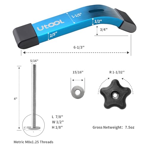 UTOOL 2 Pack T-Track Hold Down Clamps Kit, 6-1/3" L x 1-1/5" Width, Heavy Duty Anodized Clamps for Woodworking, Starlight Blue