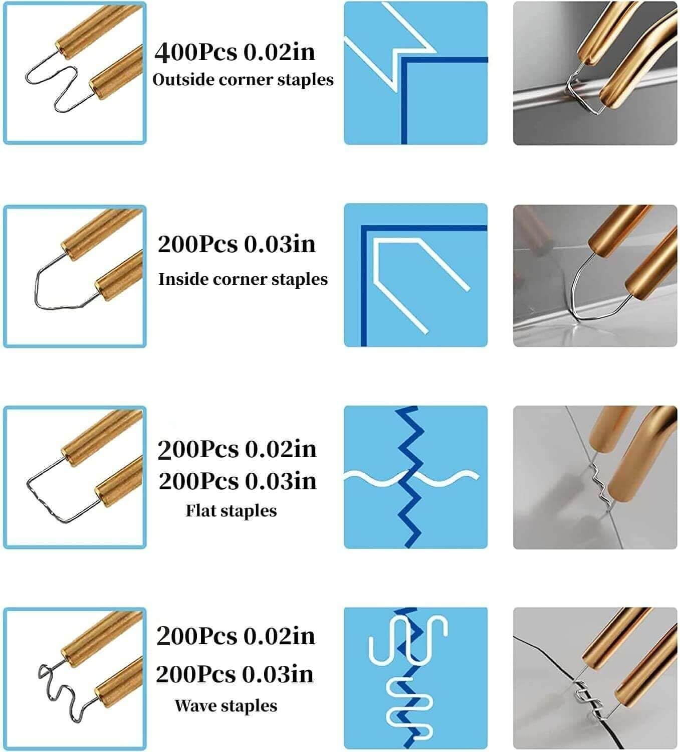 1400PCS Plastic Welding Kit, Plastic Welder Staples, with Storage Box, Plastic Welding Staples, 6 Different Shapes Plastic Welder Kit, Stainless Steel Pre-Cut Plastic Welder Plastic Repair Kit