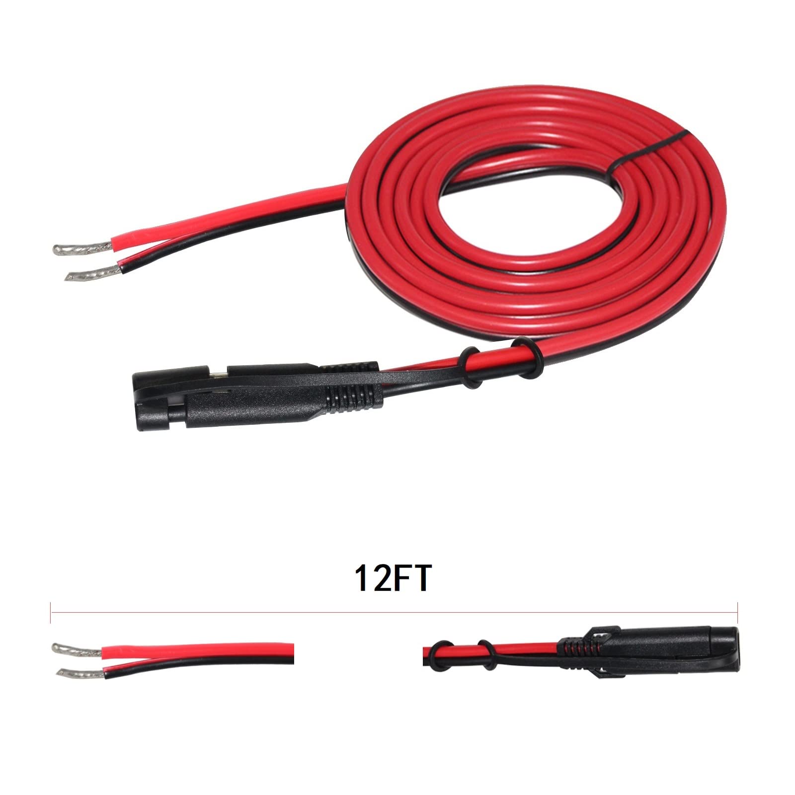 QIUCABLE SAE Extension Cable - 12Ft 16AWG SAE Quick Disconnect Connectors SAE 2 Pin Bullet Quick Release Wire Harness, SAE Battery Charging Cable for Solar Panel Car Truck Motorcycle