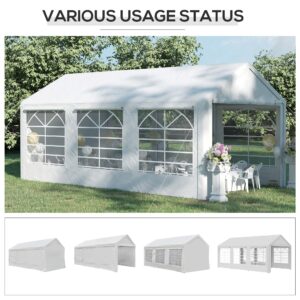 Outsunny 10' x 20' Heavy Duty Party Tent & Carport with Removable Sidewalls and Double Doors, Large Canopy Tent, Sun Shade Shelter, for Parties, Wedding, Outdoor Events, BBQ, White