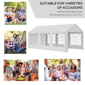 Outsunny 10' x 20' Heavy Duty Party Tent & Carport with Removable Sidewalls and Double Doors, Large Canopy Tent, Sun Shade Shelter, for Parties, Wedding, Outdoor Events, BBQ, White