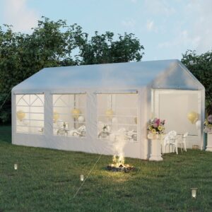 Outsunny 10' x 20' Heavy Duty Party Tent & Carport with Removable Sidewalls and Double Doors, Large Canopy Tent, Sun Shade Shelter, for Parties, Wedding, Outdoor Events, BBQ, White