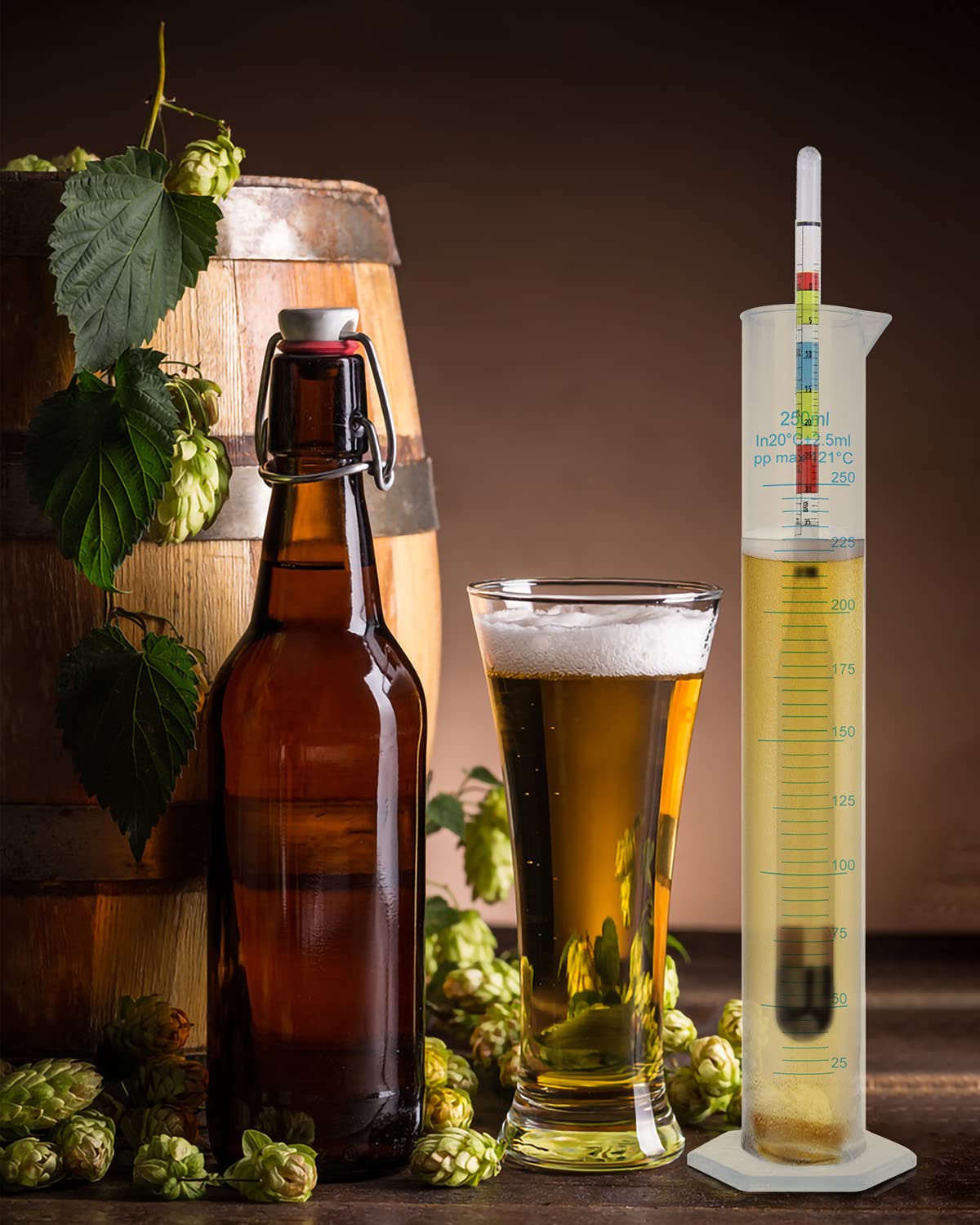 Hydrometer Test Kit, Triple Scale Alcohol Tester Hydrometer for Wine, Beer, Kombucha & Mead, Wine Making Kit, (ABV Tester, Brix, Specific Gravity Hydrometer) + Hydrometer Test Jar for Home Brewing Kit