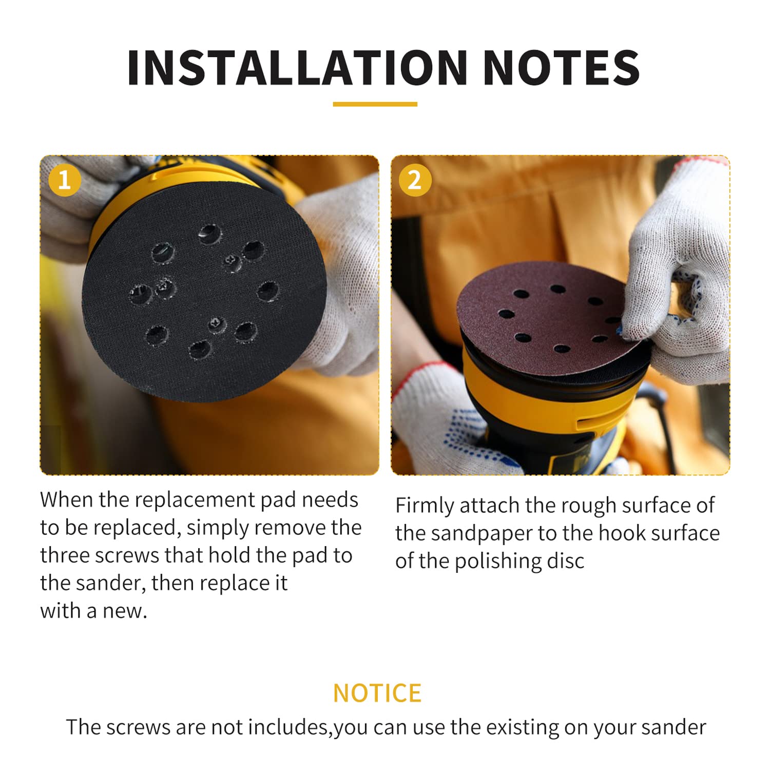 Replacement Sander Pad for Dewalt, 5" 8-Hole Hook and Loop Orbital Sanding Replacement Pads for DeWalt DW420 DW421 DW422 DW423 DW426 D2645#151281-08/DW4388 (2-Pack)