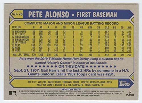 2022 Topps 1987 Topps 35th Anniversary #T87-76 Pete Alonso New York Mets