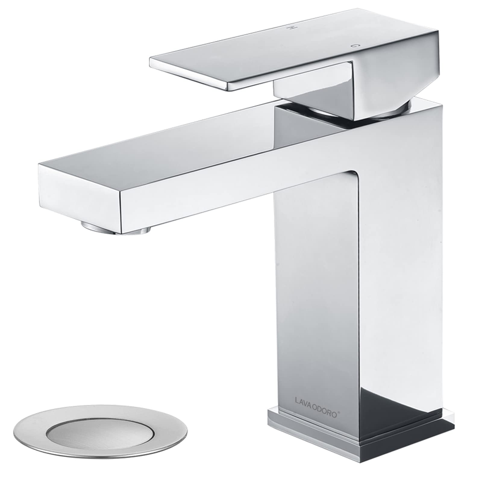 Chrome Bathroom Faucet Single Hole, Lava Odoro Modern Bathroom Sink Faucet Single Handle Vanity Faucet with Pop up Drain Assembly, Deck Plate Included, BF307-C