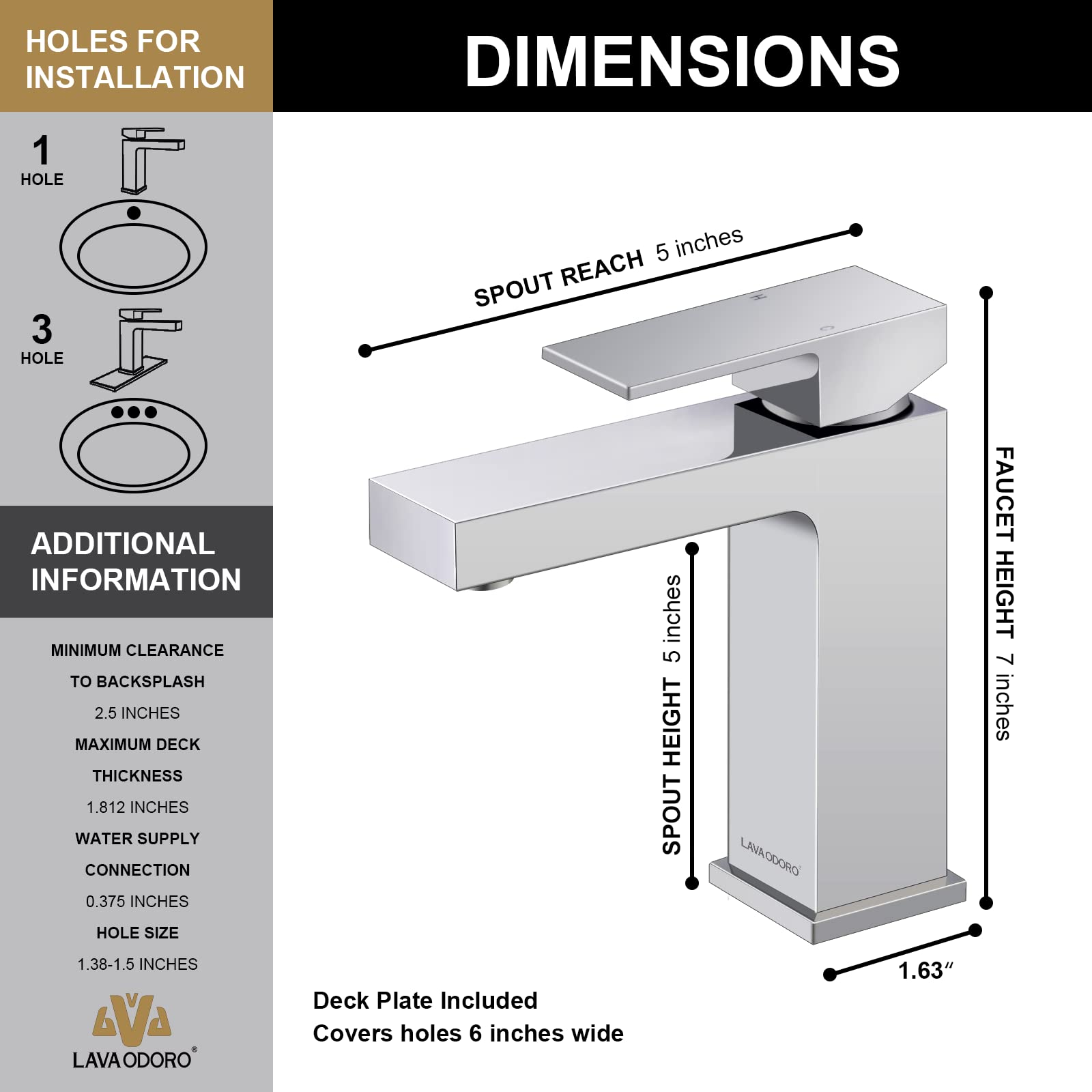 Chrome Bathroom Faucet Single Hole, Lava Odoro Modern Bathroom Sink Faucet Single Handle Vanity Faucet with Pop up Drain Assembly, Deck Plate Included, BF307-C