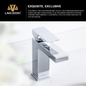 Chrome Bathroom Faucet Single Hole, Lava Odoro Modern Bathroom Sink Faucet Single Handle Vanity Faucet with Pop up Drain Assembly, Deck Plate Included, BF307-C