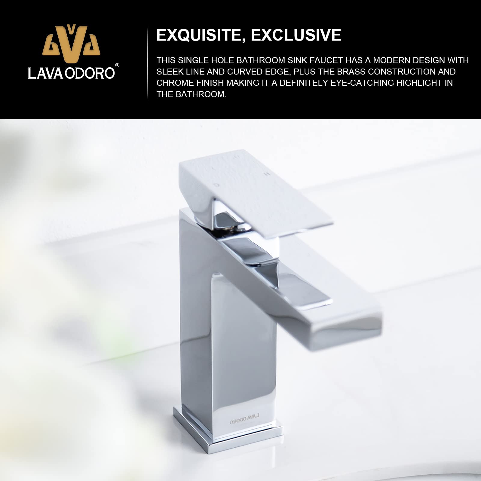 Chrome Bathroom Faucet Single Hole, Lava Odoro Modern Bathroom Sink Faucet Single Handle Vanity Faucet with Pop up Drain Assembly, Deck Plate Included, BF307-C