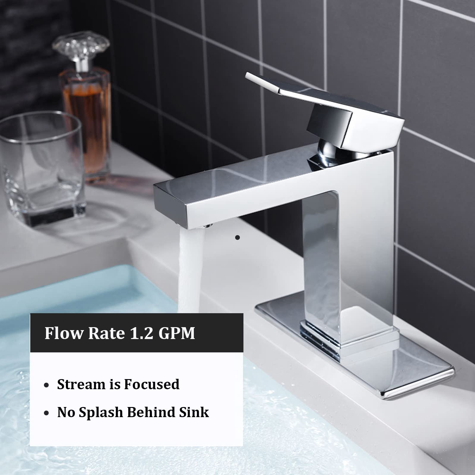 Chrome Bathroom Faucet Single Hole, Lava Odoro Modern Bathroom Sink Faucet Single Handle Vanity Faucet with Pop up Drain Assembly, Deck Plate Included, BF307-C