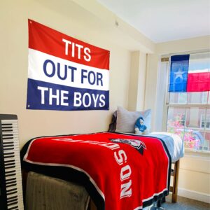 ZKflager Tits Tots Out for the Boys Flag Funny Meme Flags Banner 3x5 Ft Cool Flags for College Dorm Room Guys Man Cave Frat Bedroom