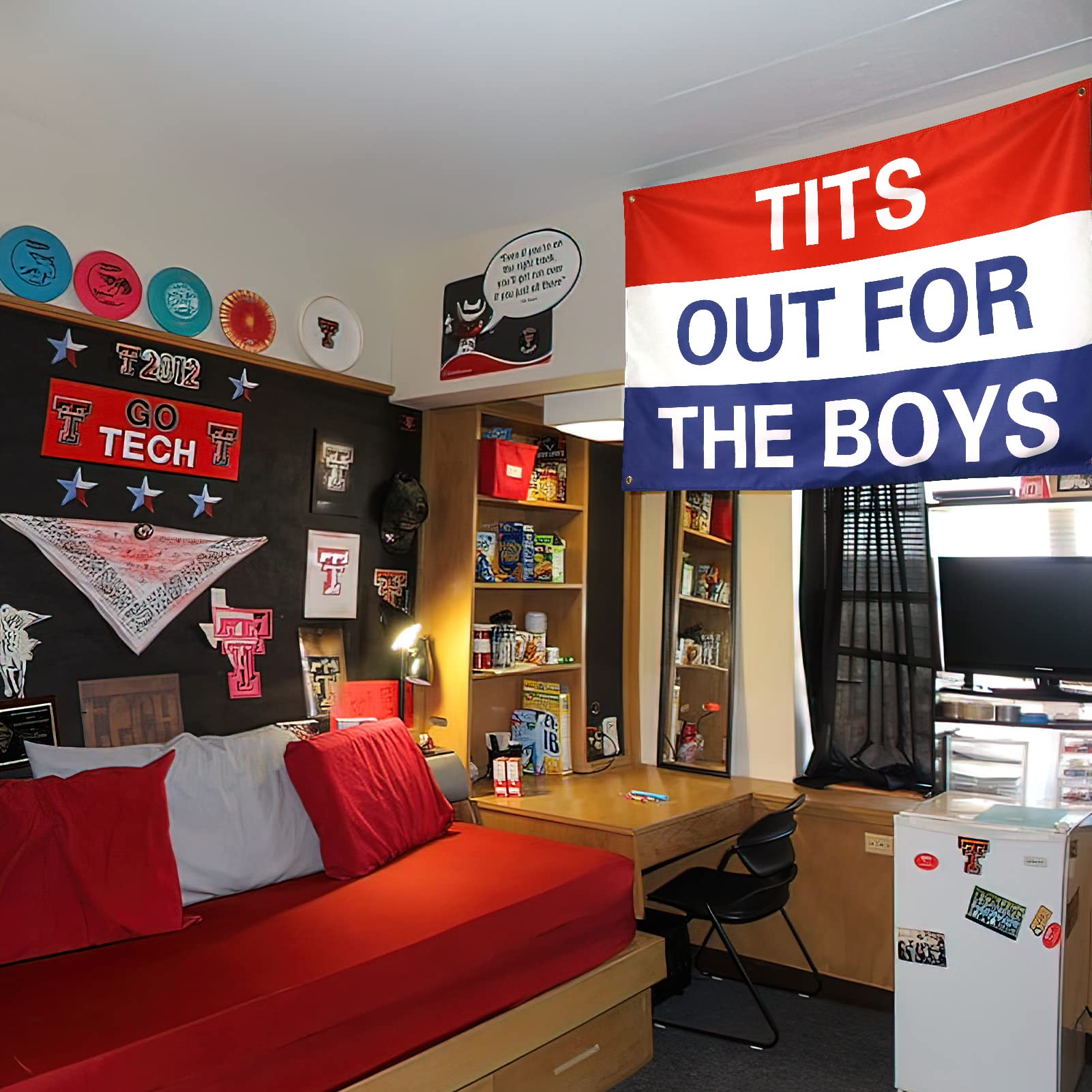 ZKflager Tits Tots Out for the Boys Flag Funny Meme Flags Banner 3x5 Ft Cool Flags for College Dorm Room Guys Man Cave Frat Bedroom