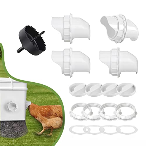 DIY Chicken Feeder No Waste 4 Ports-1 Hole Saw, Rain Proof Poultry Feeder Gravity Feed Kit for Buckets Barrels Bins and Troughs……