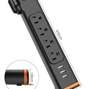 Power Strips Surge Protectors 【2 Pack】 6-Foot Long Black Outlets Surge Protector Outlet Flat Plug with 3 USB Ports 4 Outlet Extender 900J Overload Protection 1875W/15A Total 5V/3A Black