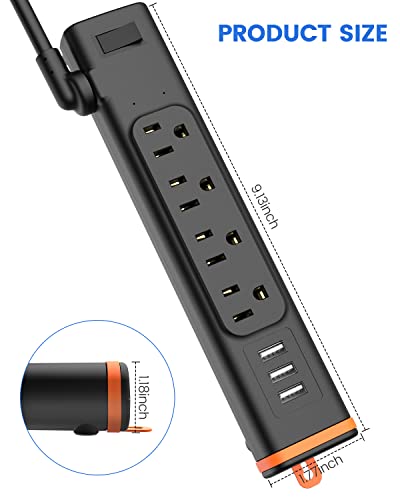 Power Strips Surge Protectors 【2 Pack】 6-Foot Long Black Outlets Surge Protector Outlet Flat Plug with 3 USB Ports 4 Outlet Extender 900J Overload Protection 1875W/15A Total 5V/3A Black