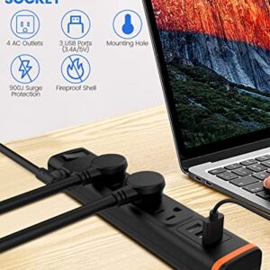 Power Strips Surge Protectors 【2 Pack】 6-Foot Long Black Outlets Surge Protector Outlet Flat Plug with 3 USB Ports 4 Outlet Extender 900J Overload Protection 1875W/15A Total 5V/3A Black