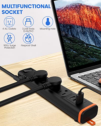 Power Strips Surge Protectors 【2 Pack】 6-Foot Long Black Outlets Surge Protector Outlet Flat Plug with 3 USB Ports 4 Outlet Extender 900J Overload Protection 1875W/15A Total 5V/3A Black