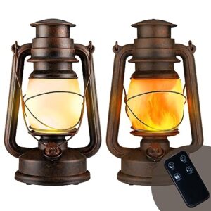 led vintage lantern decorative indoor outdoor camping lantern battery operated lanterns hanging decorations lantern flicker flame lamp with remote garden patio cabin yard lawn terrace 2 pack