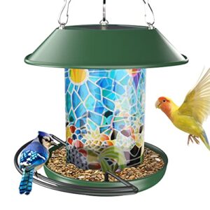 solar bird feeder for outside hanging or wall mount, waterproof squirrel proof wild birdfeeder solar powered led garden backyard lantern decoration light, gifts for bird lovers