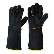 HH SPORTS Leather Welding Gloves,Heat/Fire Resistant,Mitts for forged, Tig,Mig,BBQ,Oven,Grill,Fireplace,Baking,Furnace,Stove,Pot Holder,welder,Animal Handling Glove.Black - 16 inches