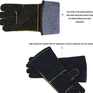 HH SPORTS Leather Welding Gloves,Heat/Fire Resistant,Mitts for forged, Tig,Mig,BBQ,Oven,Grill,Fireplace,Baking,Furnace,Stove,Pot Holder,welder,Animal Handling Glove.Black - 16 inches