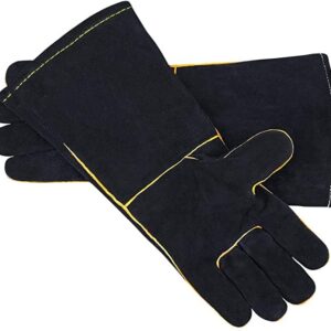 HH SPORTS Leather Welding Gloves,Heat/Fire Resistant,Mitts for forged, Tig,Mig,BBQ,Oven,Grill,Fireplace,Baking,Furnace,Stove,Pot Holder,welder,Animal Handling Glove.Black - 16 inches