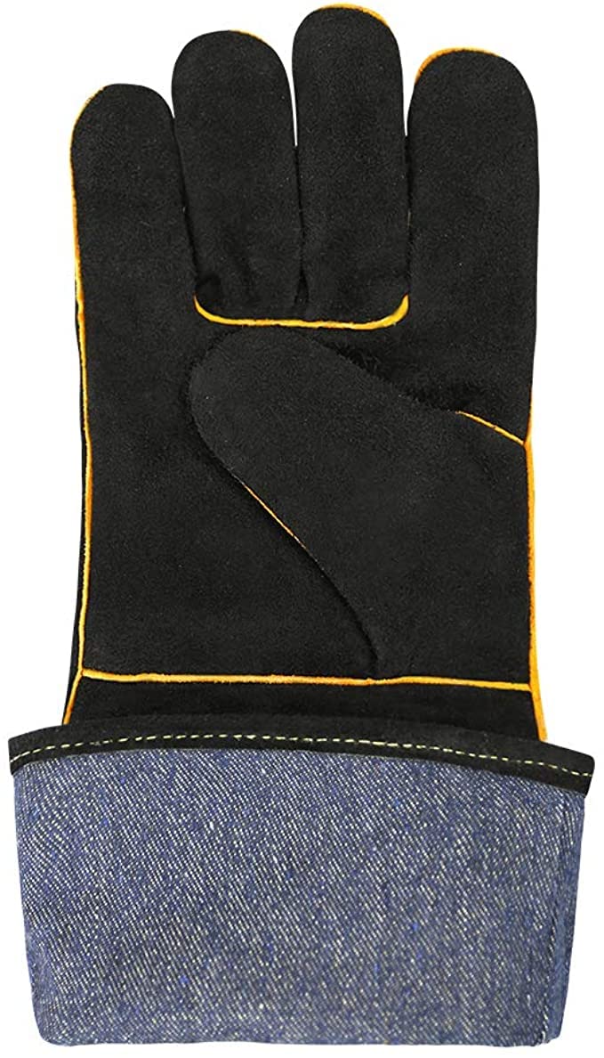 HH SPORTS Leather Welding Gloves,Heat/Fire Resistant,Mitts for forged, Tig,Mig,BBQ,Oven,Grill,Fireplace,Baking,Furnace,Stove,Pot Holder,welder,Animal Handling Glove.Black - 16 inches