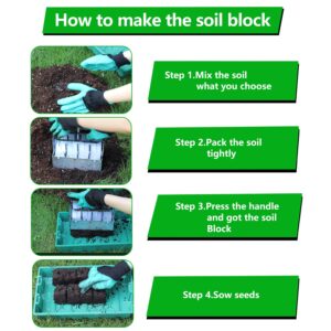 [Upgraded] 8 Soil Blocker 2 inch Manual Quad Soil Blocker Set Handheld Soil Block Maker Garden Blocking Tools for Seedings, Cuttings, Greenhouses - Come with Garden Gloves