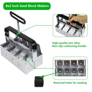 [Upgraded] 8 Soil Blocker 2 inch Manual Quad Soil Blocker Set Handheld Soil Block Maker Garden Blocking Tools for Seedings, Cuttings, Greenhouses - Come with Garden Gloves