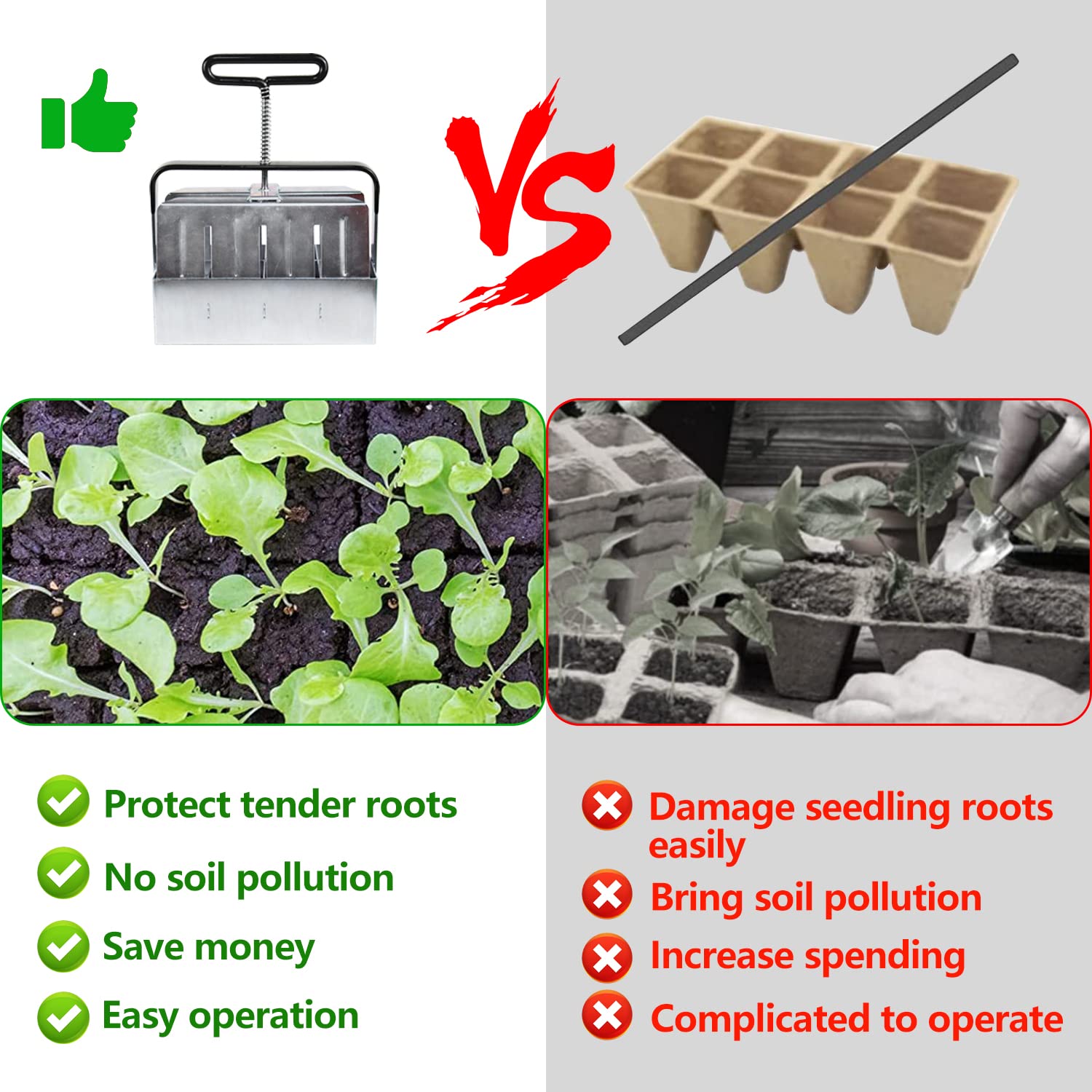 [Upgraded] 8 Soil Blocker 2 inch Manual Quad Soil Blocker Set Handheld Soil Block Maker Garden Blocking Tools for Seedings, Cuttings, Greenhouses - Come with Garden Gloves