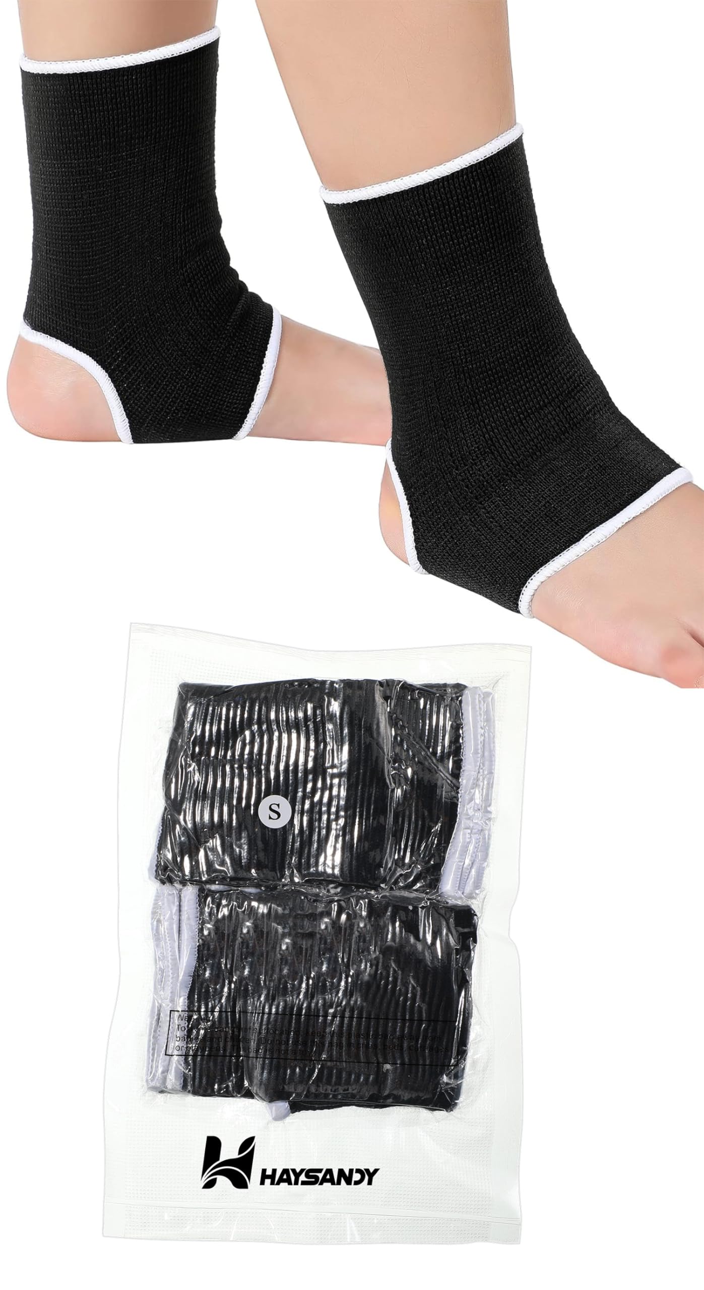 Haysandy 4 Pieces/ 2 Pair Kids Ankle Support Compression Kid Ankle Brace Elastic Kids Compression Socks Knitted Ankle Support Brace Ankle Sleeve for Jogging Running Fitness (Black, 5-10 Years)